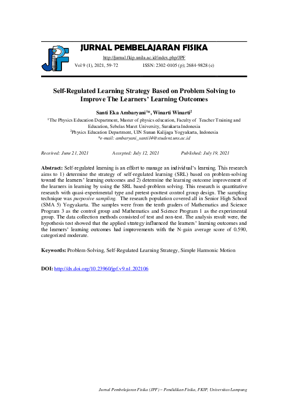 (PDF) Self-Regulated Learning Strategy Based on Problem Solving to Improve The Learners ...
