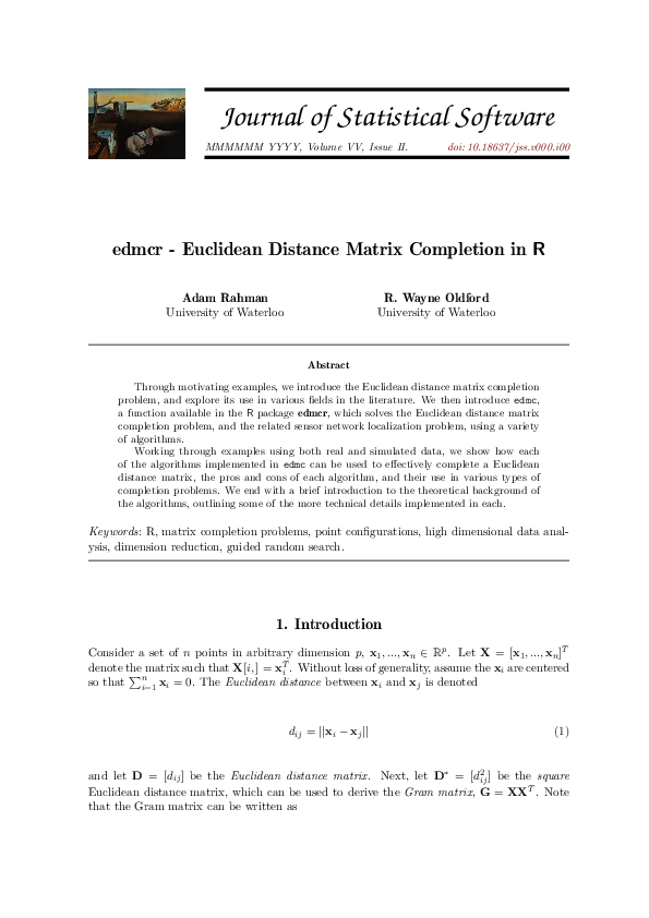 (PDF) edmcr-Euclidean Distance Matrix Completion in R
