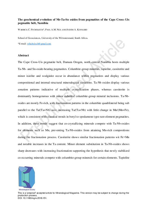 (PDF) The geochemical evolution of Nb–Ta–Sn oxides from pegmatites of ...