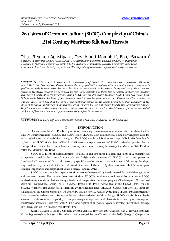 (PDF) Sea Lines of Communications (SLOC): Complexity of China's 21st ...