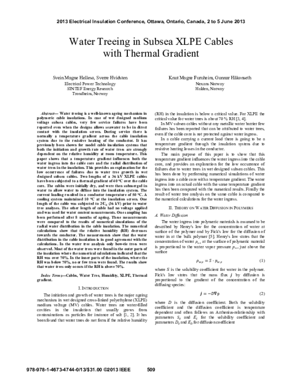 (PDF) Water treeing in subsea XLPE cables with thermal gradient
