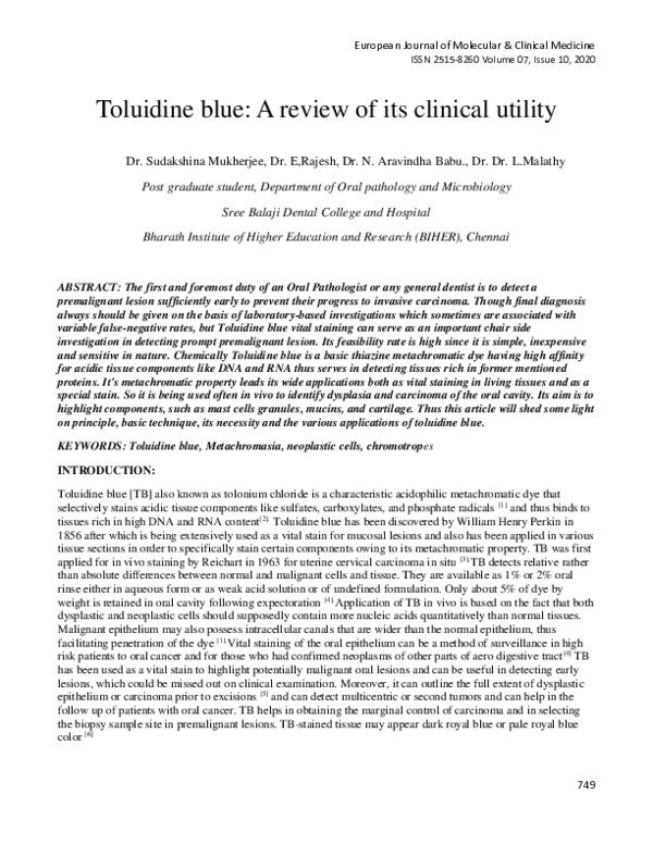 (PDF) Toluidine blue: A review of its clinical utility