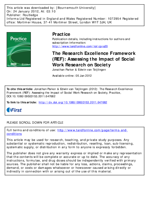 (PDF) The Research Excellence Framework (REF): Assessing the Impact of ...