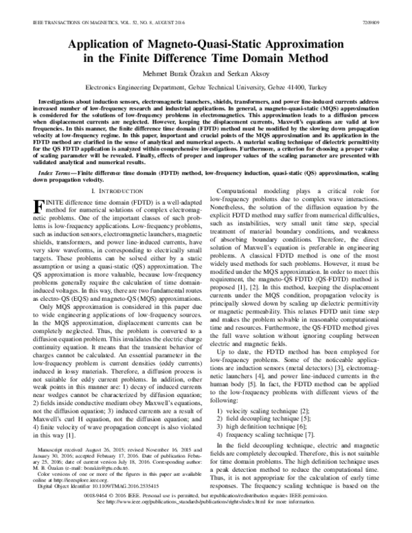 (PDF) Application of Magneto-Quasi-Static Approximation in the Finite ...
