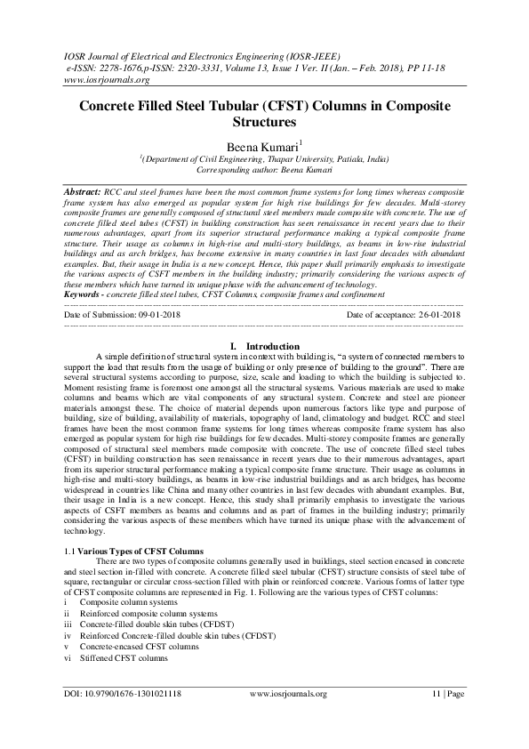 (PDF) Concrete Filled Steel Tubular ( CFST ) Columns in Composite ...