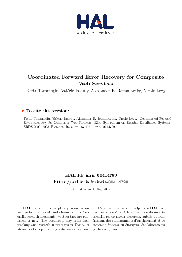 (PDF) Coordinated forward error recovery for composite Web services | Valérie Issarny - Academia.edu