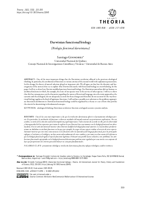 (PDF) Darwinian Functional Biology