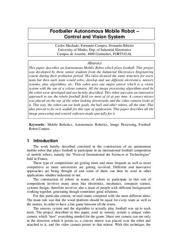 (PDF) Footballer autonomous mobile robot: control and vision system