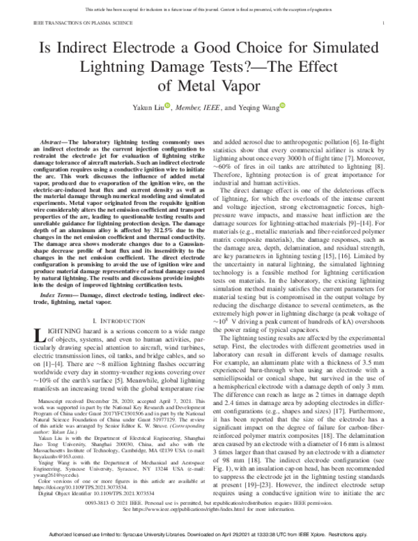 (PDF) Is Indirect Electrode a Good Choice for Simulated Lightning ...