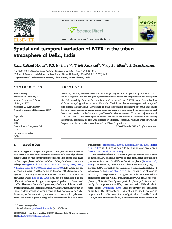 (PDF) A comprehensive study on spatio-temporal distribution, health risk assessment and ozone ...