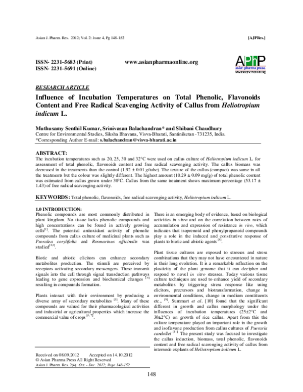 (PDF) Influence of Incubation Temperatures on Total Phenolic, Flavonoids Content and Free ...