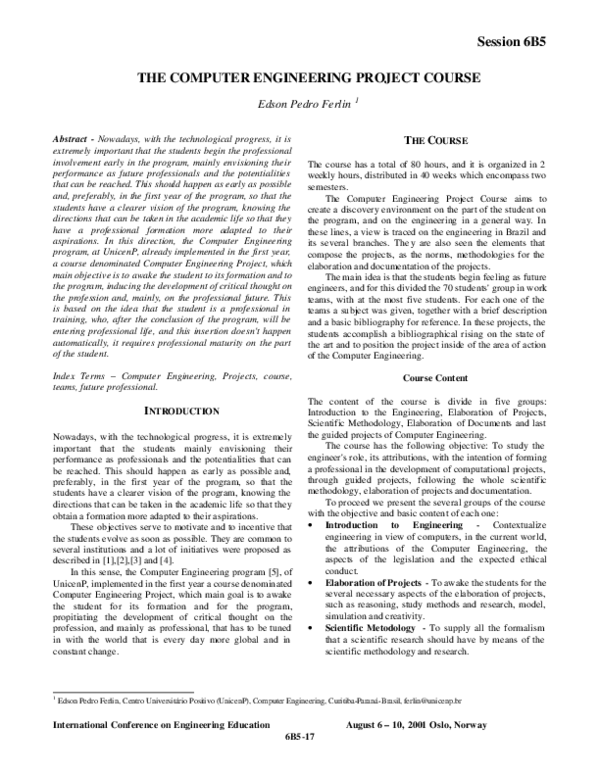 (PDF) The computer engineering project course