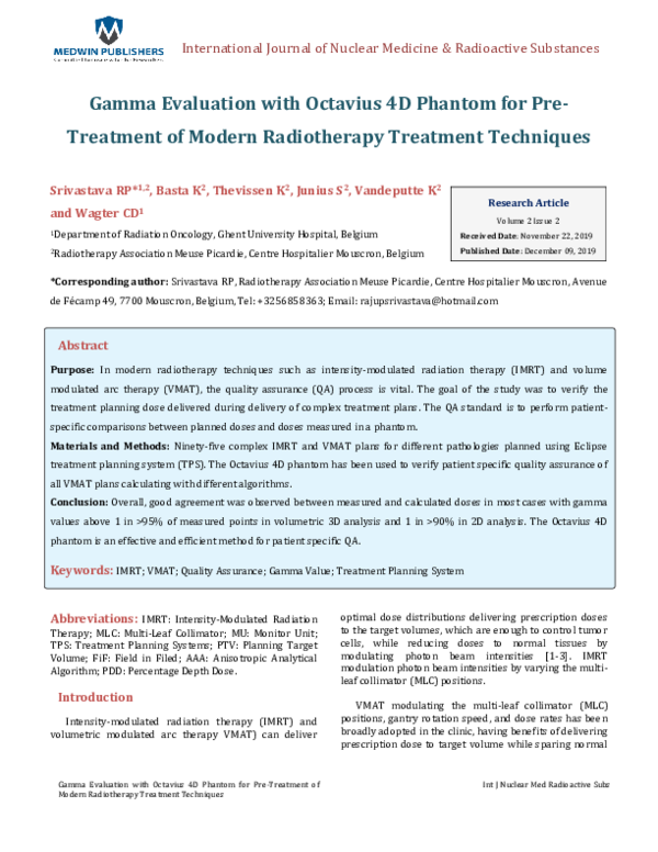 (PDF) Gamma Evaluation with Octavius 4D Phantom for PreTreatment of ...