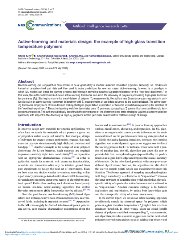 (PDF) Active Learning for High Tg Polymer Discovery