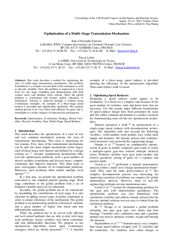 (PDF) Optimization of a Multi− Stage Transmission Mechanism