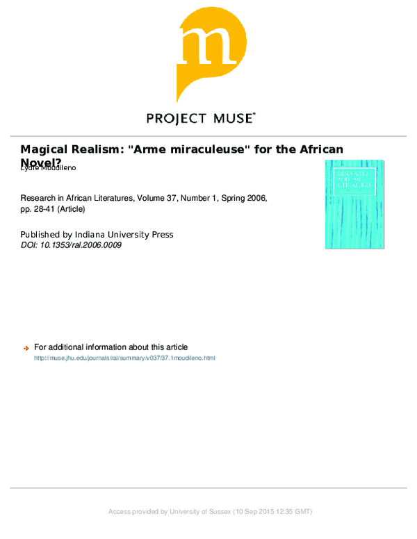 (PDF) Magical Realism: ?Arme miraculeuse? for the African Novel?