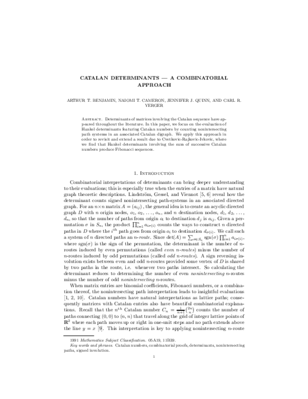Pdf Catalan Determinants — A Combinatorial Approach