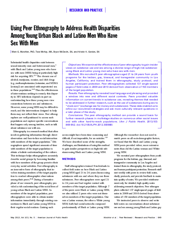 (PDF) Using Peer Ethnography to Address Health Disparities Among Young ...