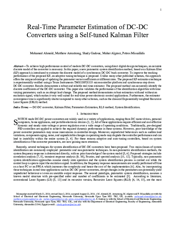 (PDF) Real-Time Parameter Estimation of DC–DC Converters Using a Self-Tuned Kalman Filter