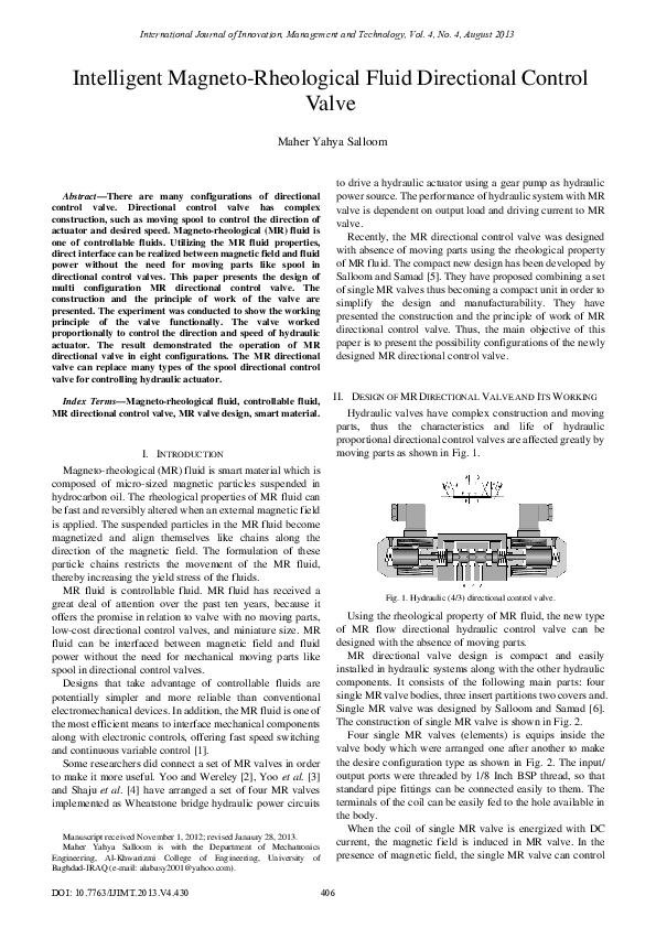 (PDF) Intelligent Magneto-Rheological Fluid Directional Control Valve