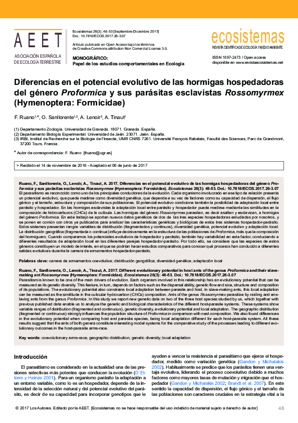 (PDF) Different evolutionary potential in host ants of the genus ...