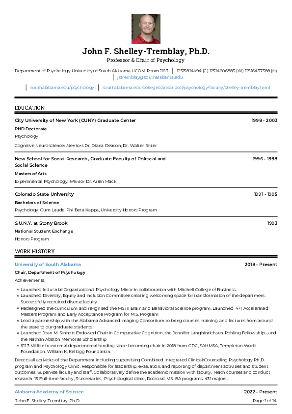 (PDF) University of South Alabama Associate Professor of Psychology