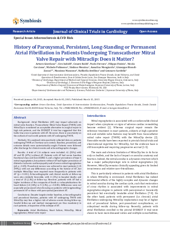 (PDF) History of Paroxysmal, Persistent, Long-Standing or Permanent ...
