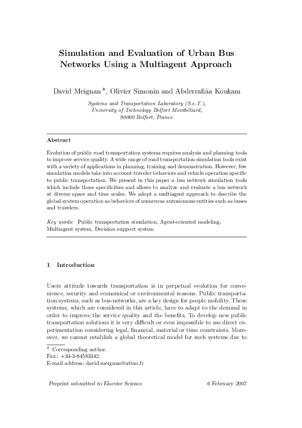 Pdf Simulation And Evaluation Of Urban Bus Networks Using A Multiagent Approach