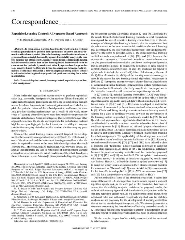 (PDF) Repetitive learning control: a Lyapunov-based approach