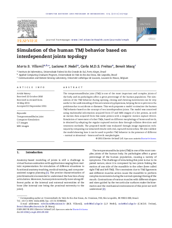 (PDF) Simulation of the human TMJ behavior based on interdependent ...