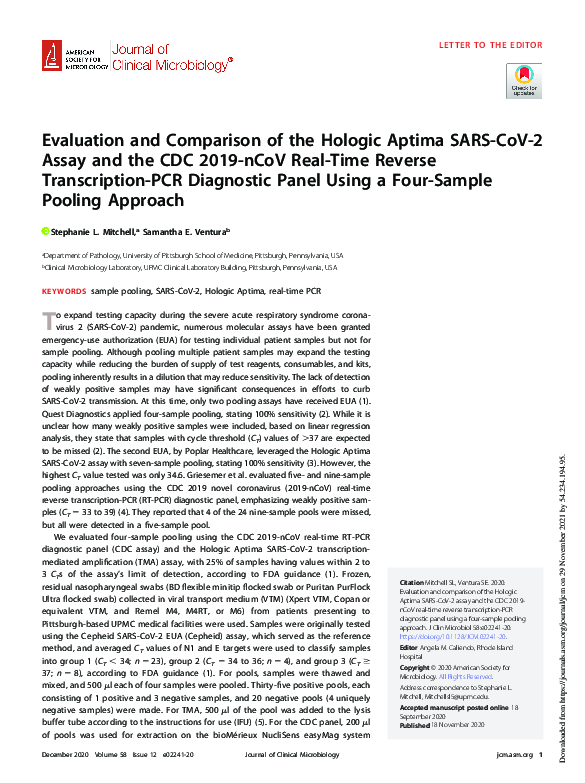 (PDF) Evaluation and Comparison of the Hologic Aptima SARS-CoV-2 Assay ...