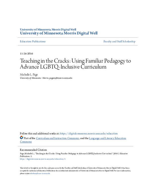(PDF) Teaching in the Cracks: Using Familiar Pedagogy to Advance LGBTQ ...