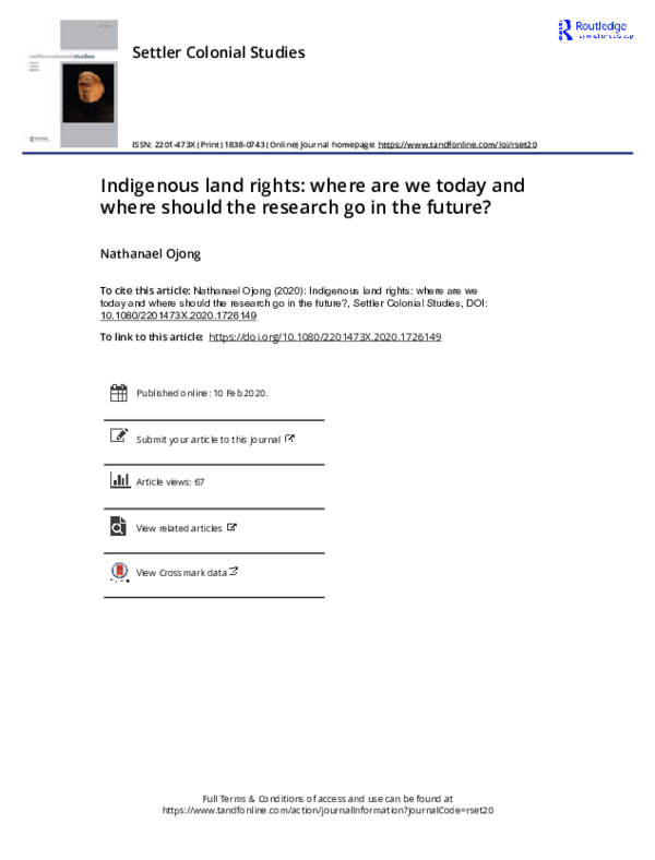 (PDF) Indigenous land rights: where are we today and where should the ...
