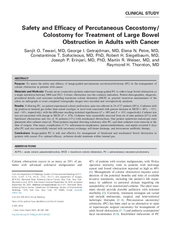 (PDF) Safety and efficacy of percutaneous cecostomy for treatment of ...
