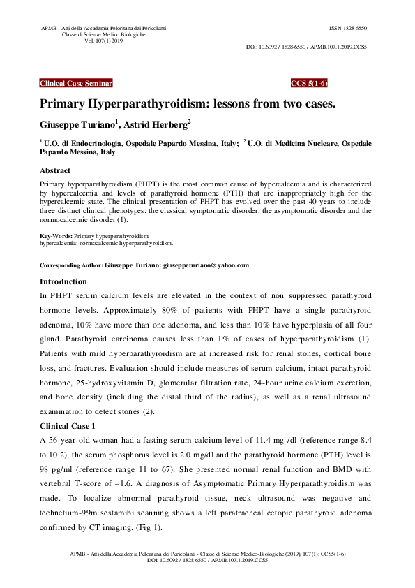 (PDF) Primary Hyperparathyroidism: lessons from two cases