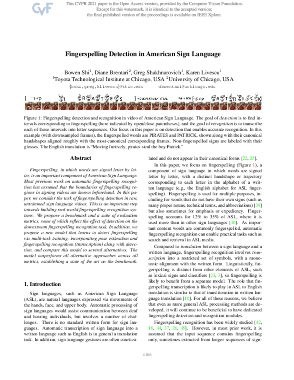 (PDF) Fingerspelling Detection in American Sign Language