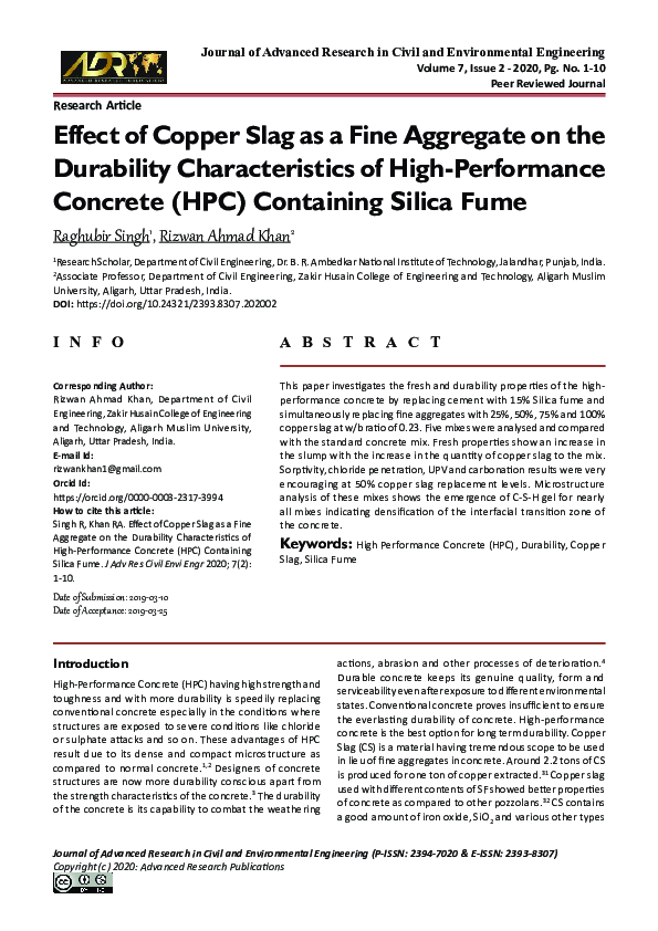 (PDF) Effect of Copper Slag as a Fine Aggregate on the Durability ...