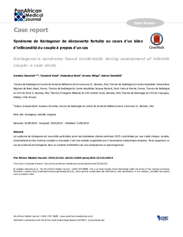 (PDF) Syndrome de Kartagener de découverte fortuite au cours d'un bilan ...