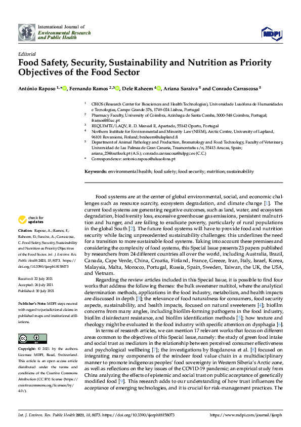 (PDF) Food Safety, Security, Sustainability and Nutrition as Priority ...