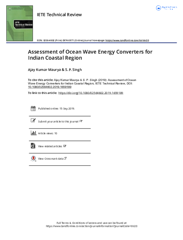 (PDF) Assessment of Ocean Wave Energy Converters for Indian Coastal Region