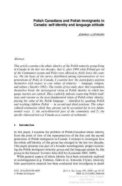 (PDF) Polish Canadians and Polish immigrants in Canada: self-identity ...