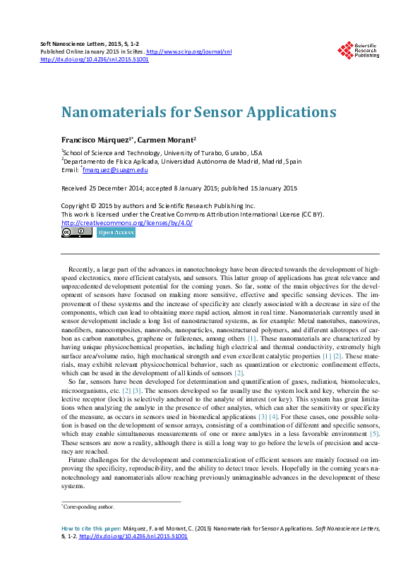 (PDF) Nanomaterials for sensor applications