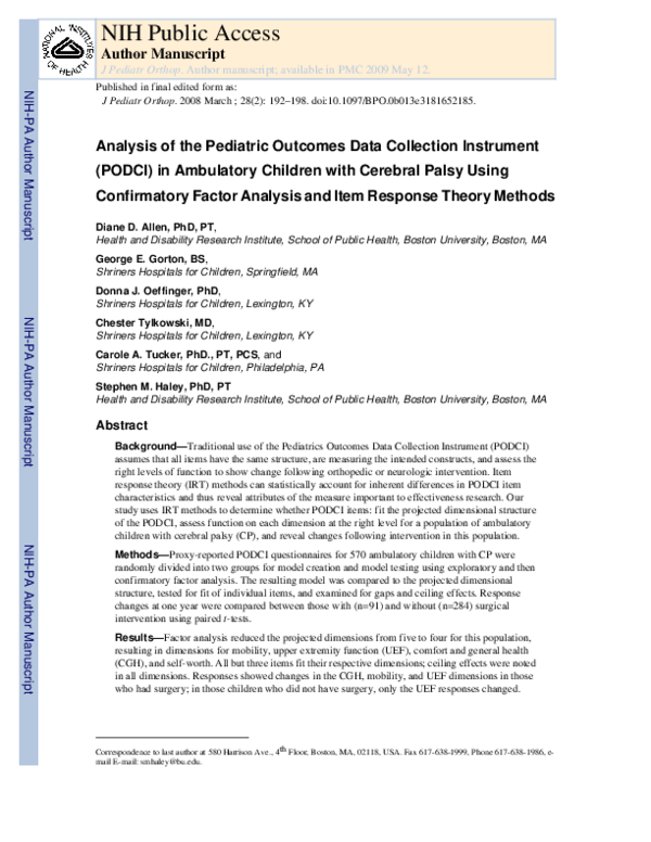 (PDF) Analysis of the Pediatric Outcomes Data Collection Instrument in ...