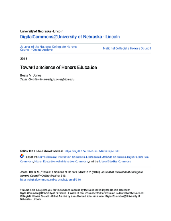 (PDF) Toward a Science of Honors Education