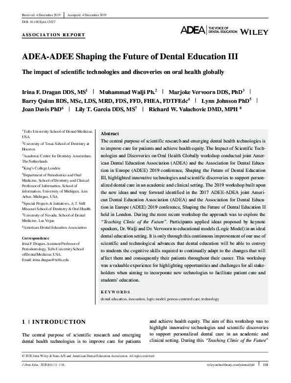 (PDF) ADEA-ADEE Shaping the Future of Dental Education III