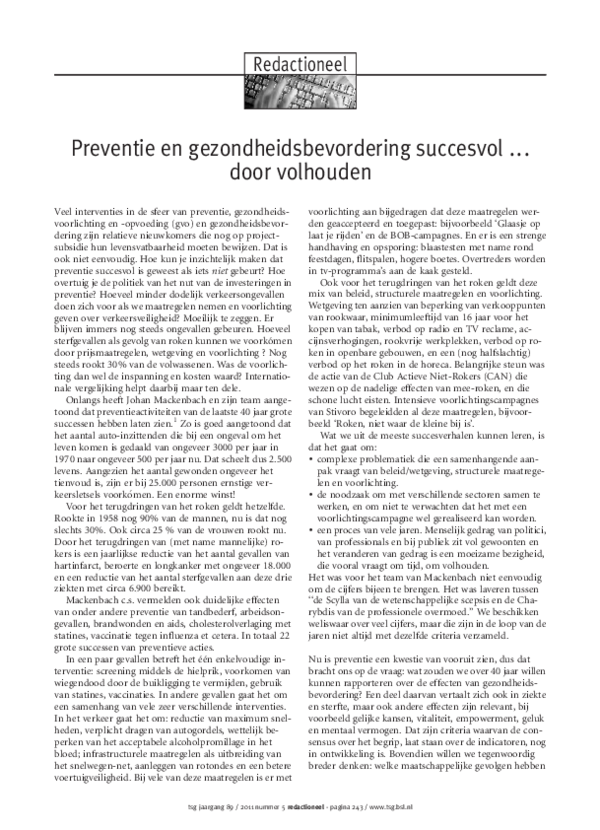 Pdf Preventie En Gezondheidsbevordering Succesvol … Door Volhouden