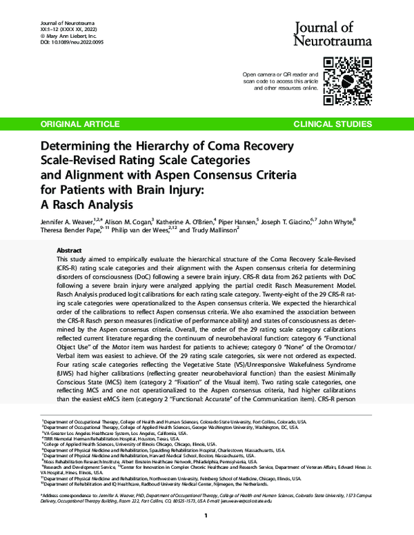 (PDF) Determining the Hierarchy of Coma Recovery Scale-Revised Rating ...