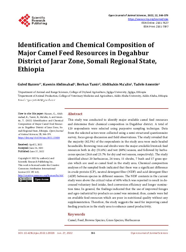 (PDF) Identification and Chemical Composition of Major Camel Feed ...