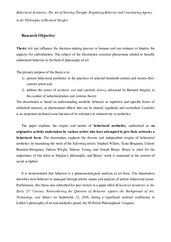 (DOC) Summary of "Behavioral Aesthetics. The Art of Steering Thought ...