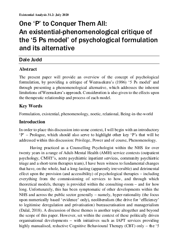 (PDF) One 'P' to Conquer Them All: An existential-phenomenological ...